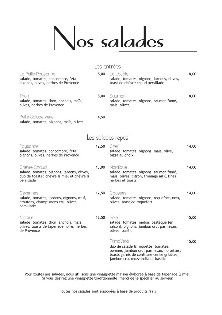 Menu pizzeria - Camping Beau Rivage